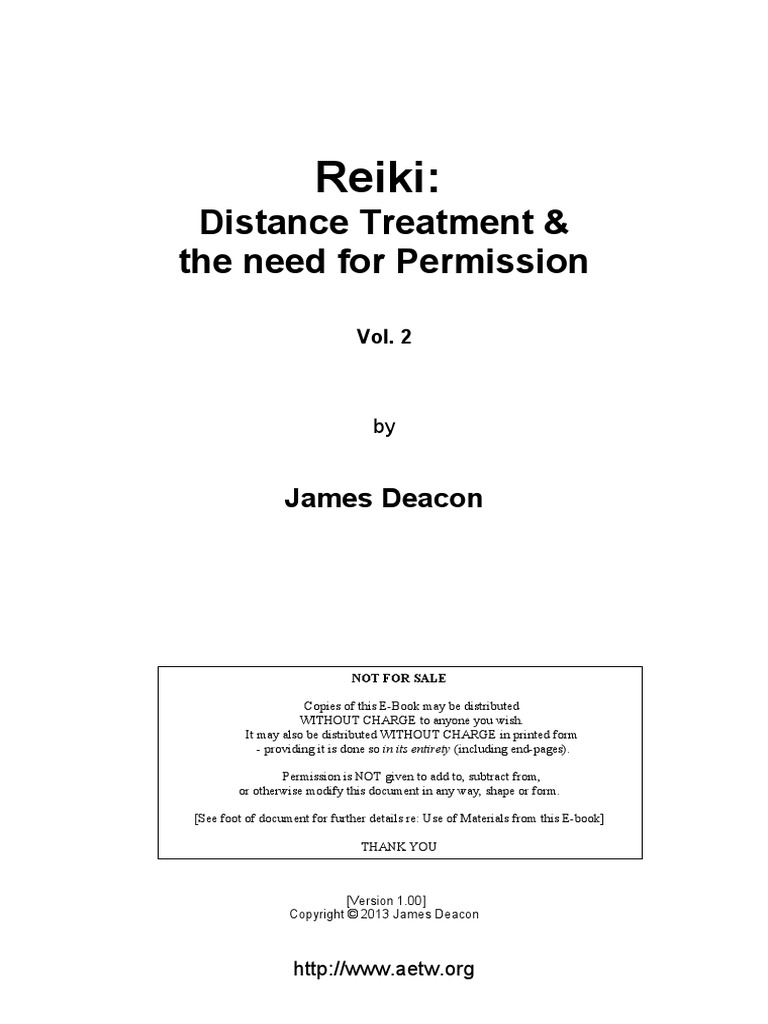 Reiki: Distance Treatment & The Need For Permission Vol. 2 | PDF ...
