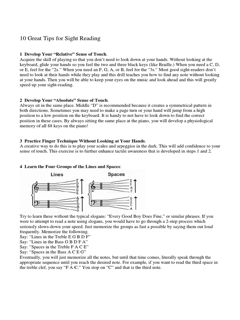 10 Great Tips For Sight Reading PDF | PDF | Clef | Musical Compositions