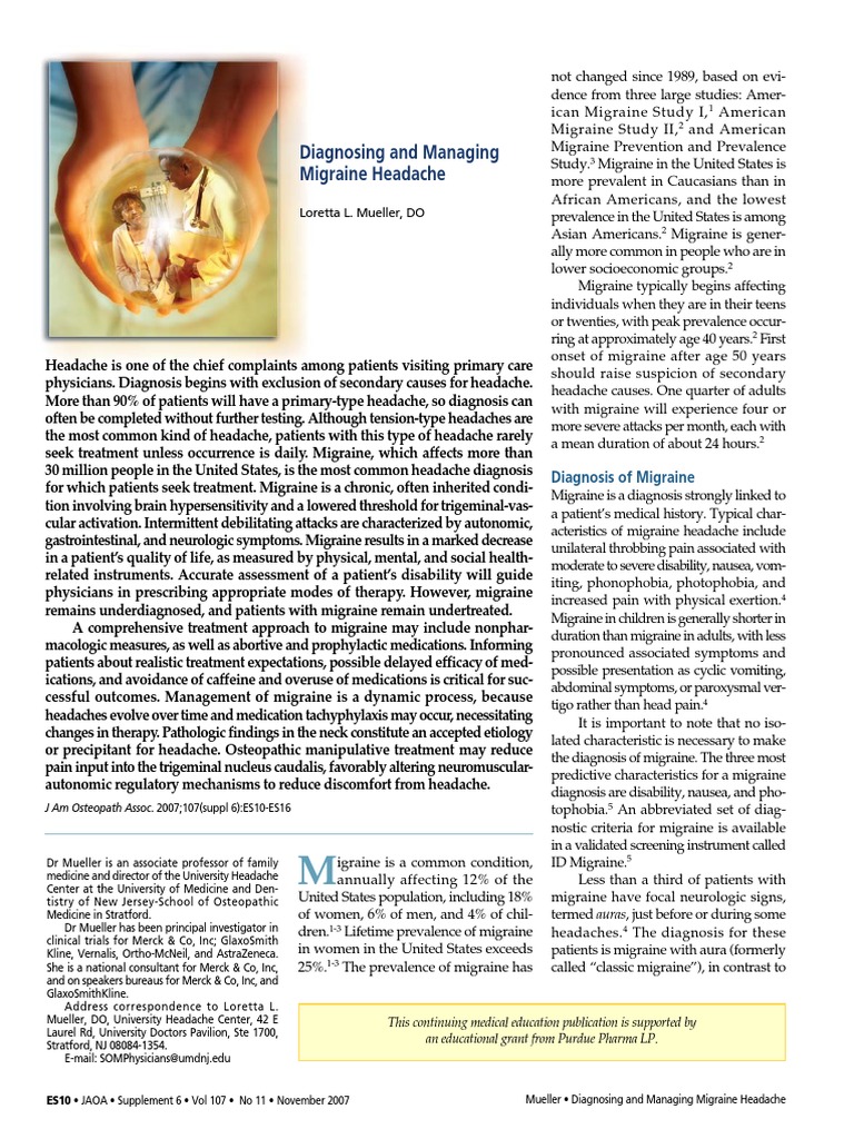 Diagnosing And Managing Migraine Headache Pdf Pdf Headache Migraine