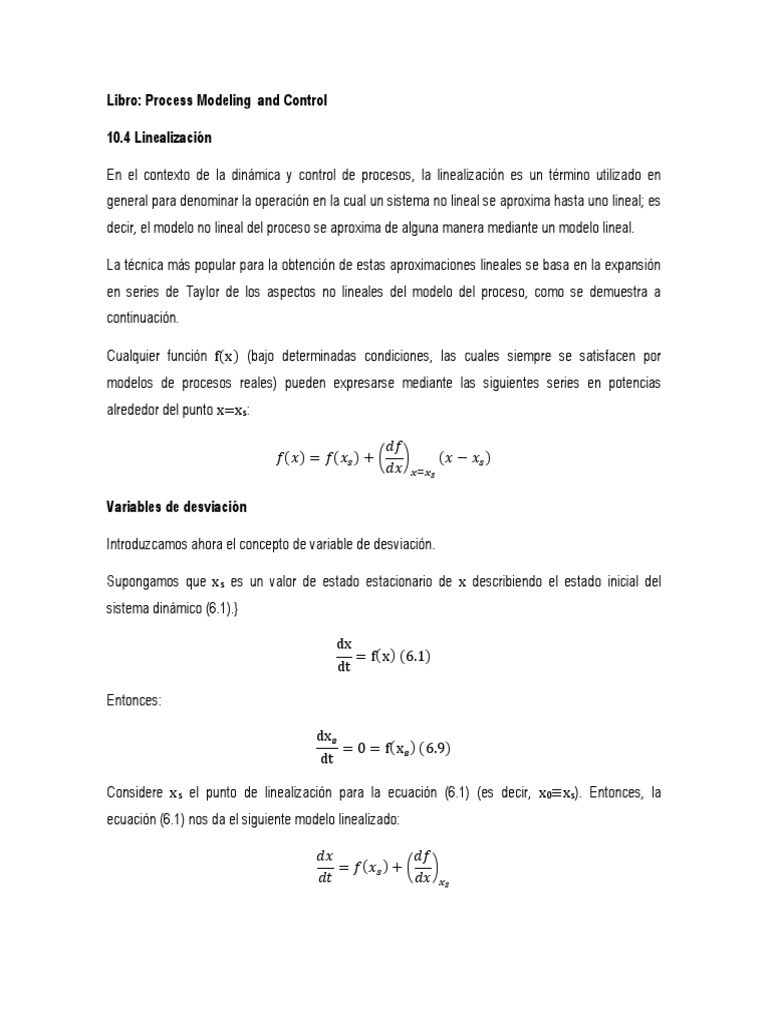 Linealización en Modelos de Procesos | PDF | Sistema de ecuaciones ...