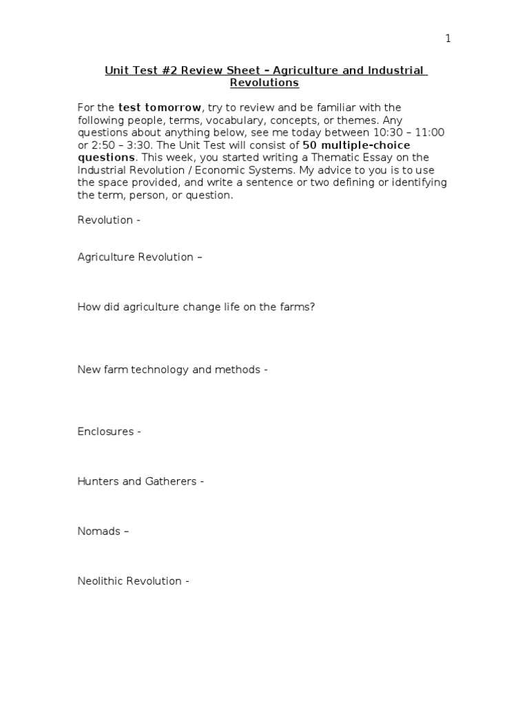 Industrial Revolution Unit Test Review | PDF | Industrial Revolution ...