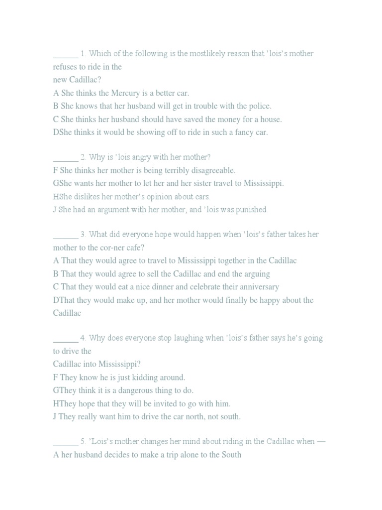 Gold Cadillac Activities and Summary | PDF | Novella | Reading ...