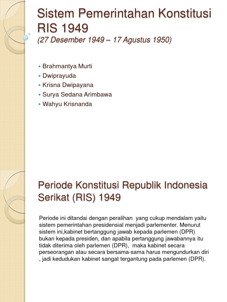 Sistem Pemerintahan Konstitusi RIS 1949 | PDF