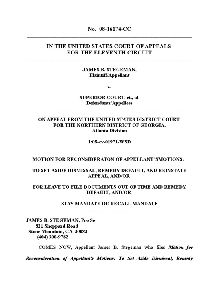Motion To Reconsider Appellant's Motion To Reinstate Appeal | PDF ...