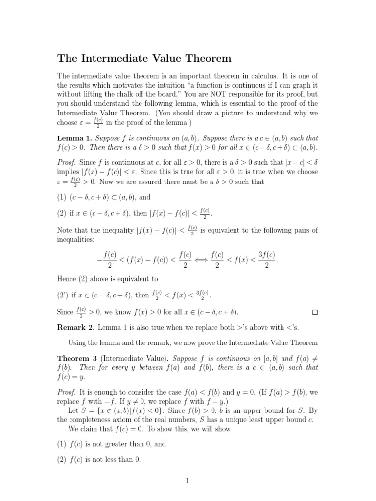 Intermediate Value Theorem | PDF | Theorem | Mathematical Proof