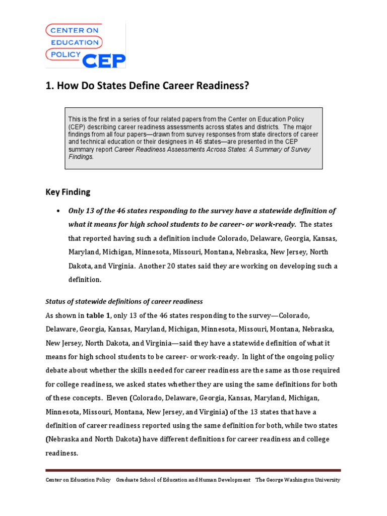 How Do States Define Career Readiness?: Key Finding | PDF | Graduate ...
