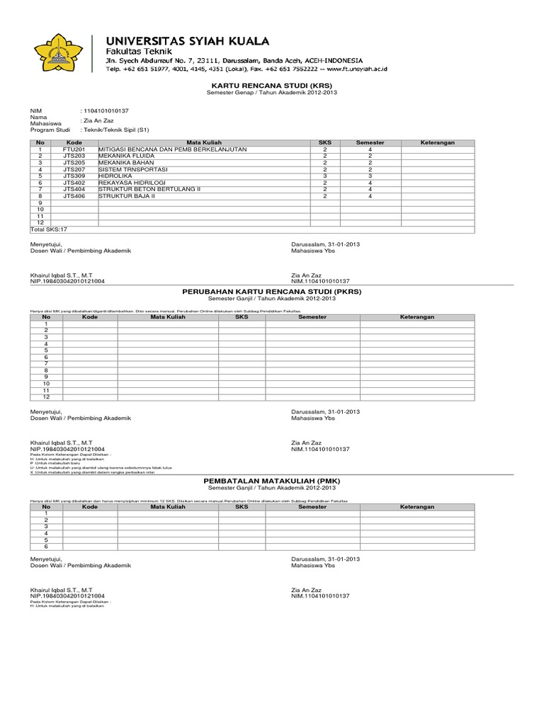 Cetak Formulir KRS PDF | PDF