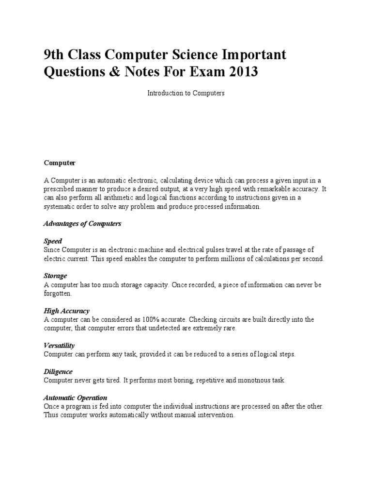 9th Class Computer Science Important Questions | Printer (Computing ...