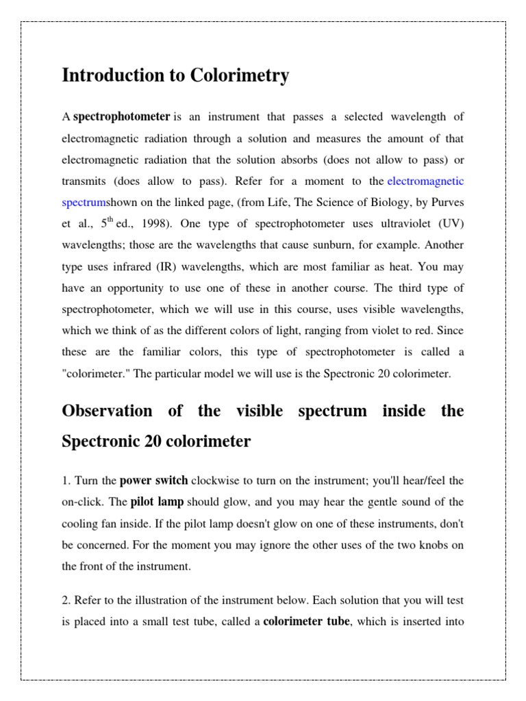 Introduction To Colorimetry: Observation of The Visible Spectrum Inside ...