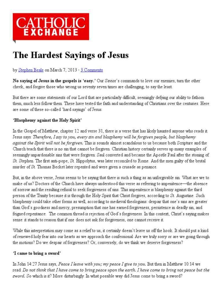The Hardest Sayings of Jesus PDF | PDF | Forgiveness | Jesus