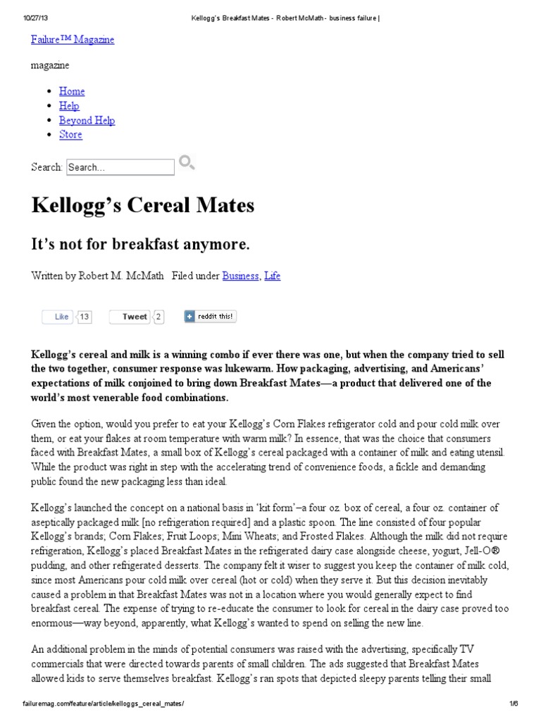 Kellogg's Breakfast Mates - Robert McMath - Business Failure - PDF ...