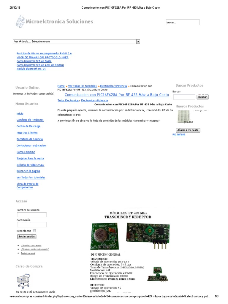 Comunicacion Con PIC16F628A Por RF 433 MHZ A Bajo Costo | PDF | Electrónica | Electricidad