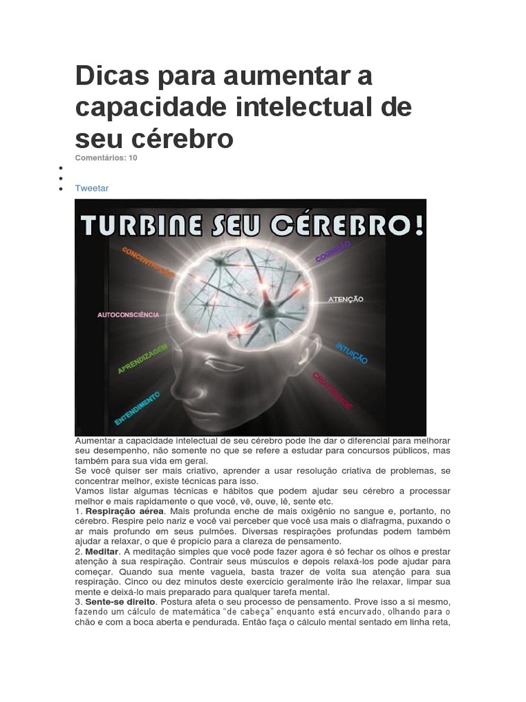 Dicas para Aumentar A Capacidade Intelectual de Seu Cérebro | PDF ...