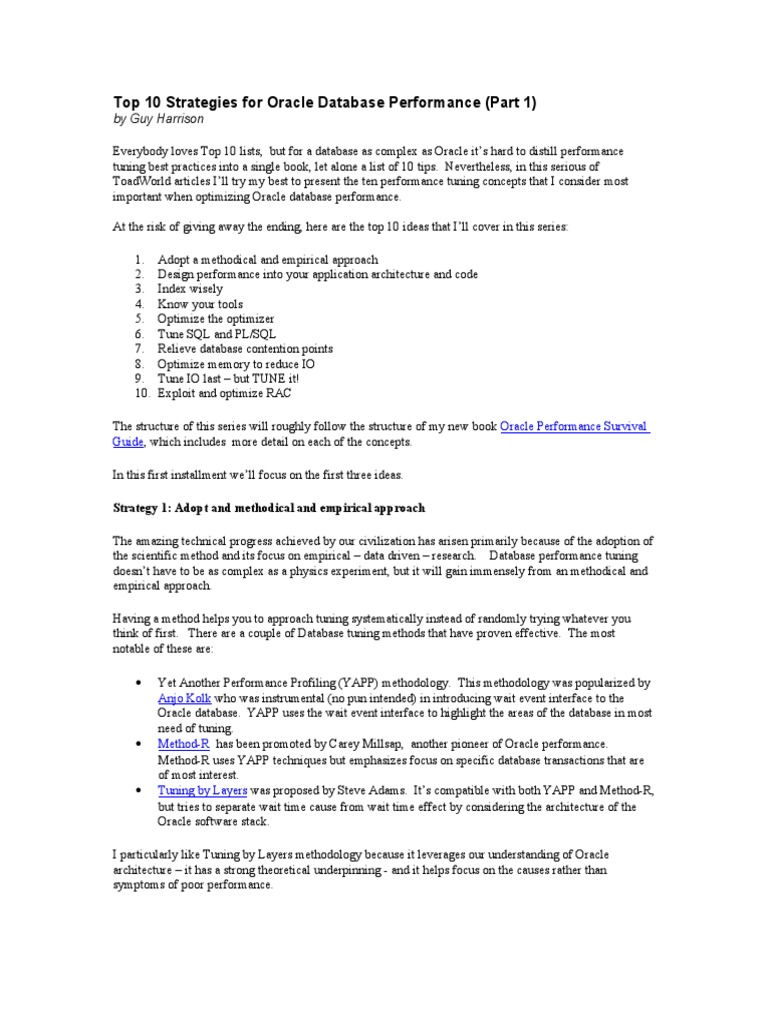 Top 10 Strategies For Oracle Performance Part 3 | PDF | Database Index ...