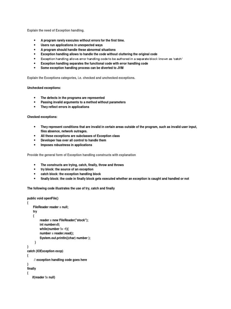 Explain The Need Of Exception Handling Pdf Method Computer