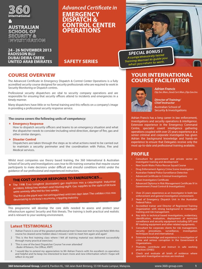 Emergency Dispatch Control Centre Operations 24 26 Nov 2013 Dubai