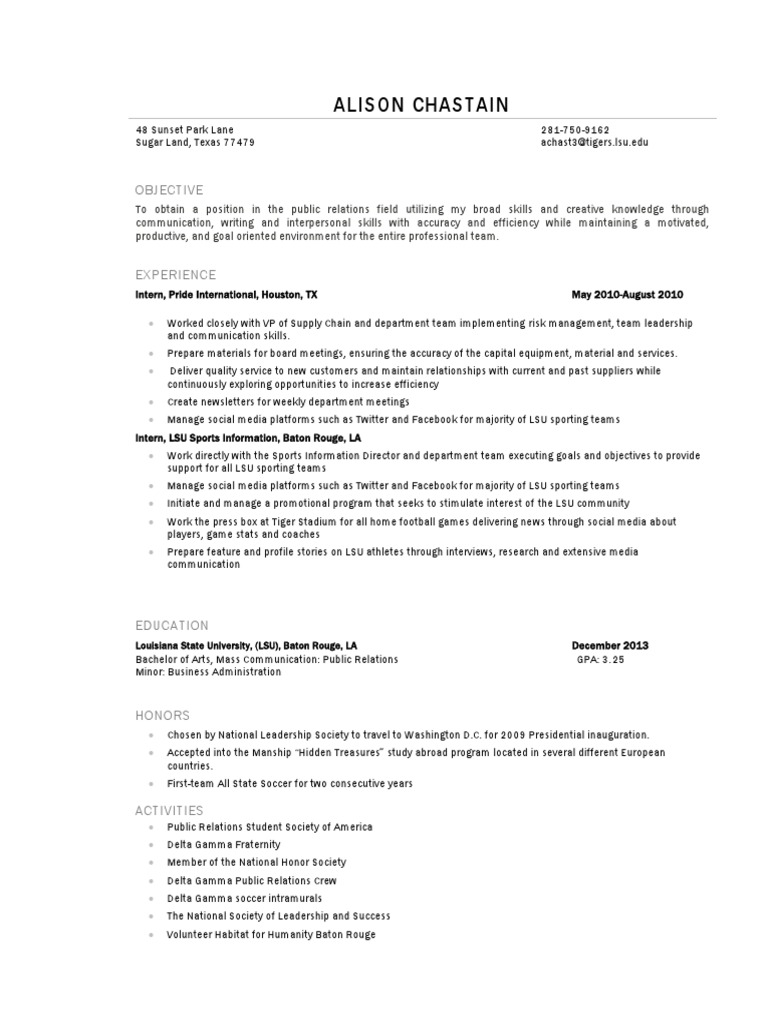 Alison J Chastain Resume | PDF | Public Relations | Social Media