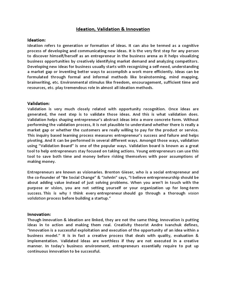 Ideation, Validation & Innovation | PDF | Entrepreneurship | Innovation