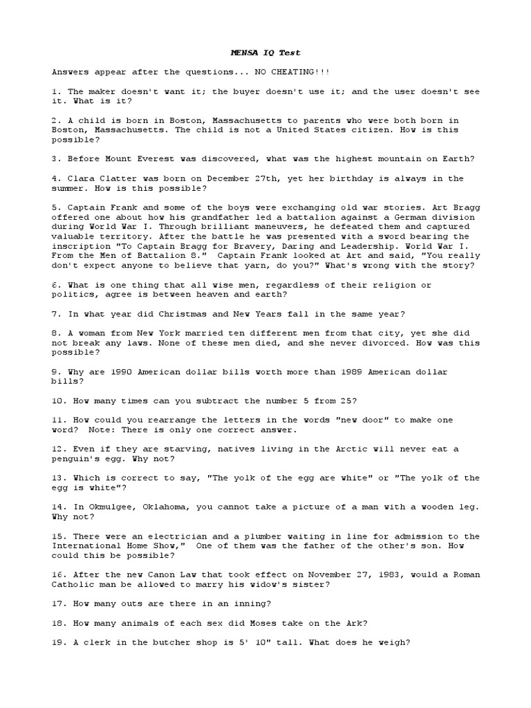 Mensa Iq Test | PDF