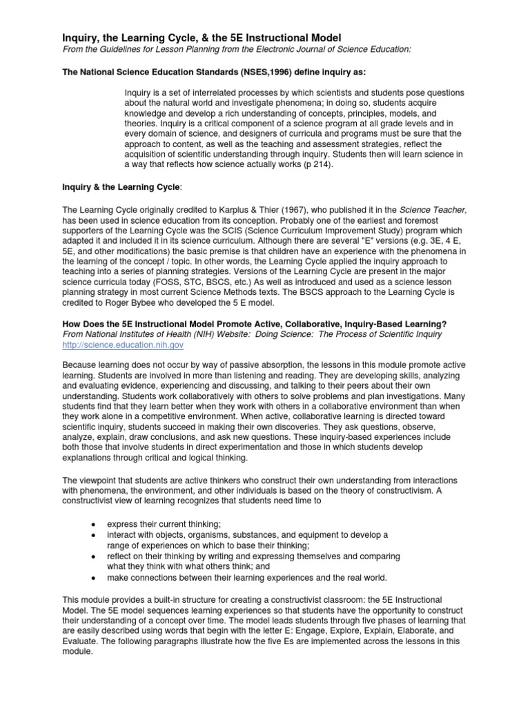 Science Educators' Guide to 5E Model | PDF | Constructivism (Philosophy ...