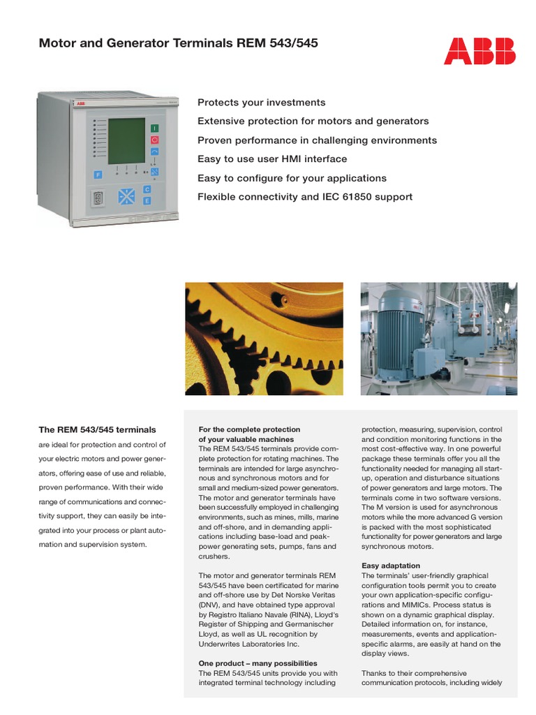 Motor and Generator Terminals REM 543/545 | PDF | Programmable Logic ...