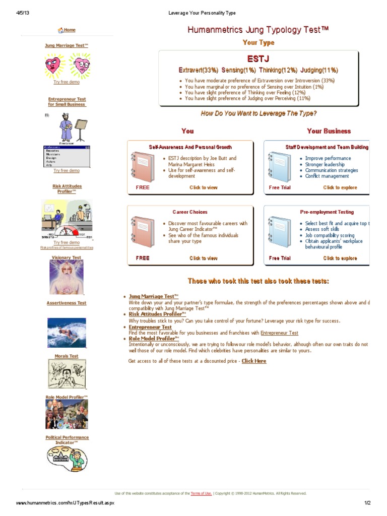 Humanmetrics Jung Typology Test™ Estj | PDF