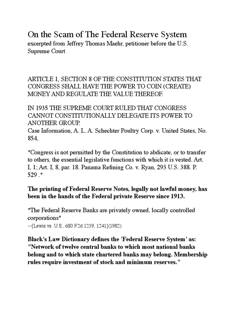 On The Scam of The Federal Reserve System PDF | PDF | Federal Reserve ...