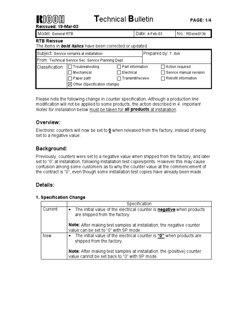 Ricoh Technical Bulletin | PDF | Fax | Image Scanner