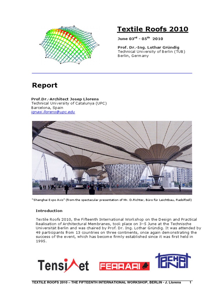Textile Roofs 2010 - The Fifteenth International Workshop, Berlin - J ...