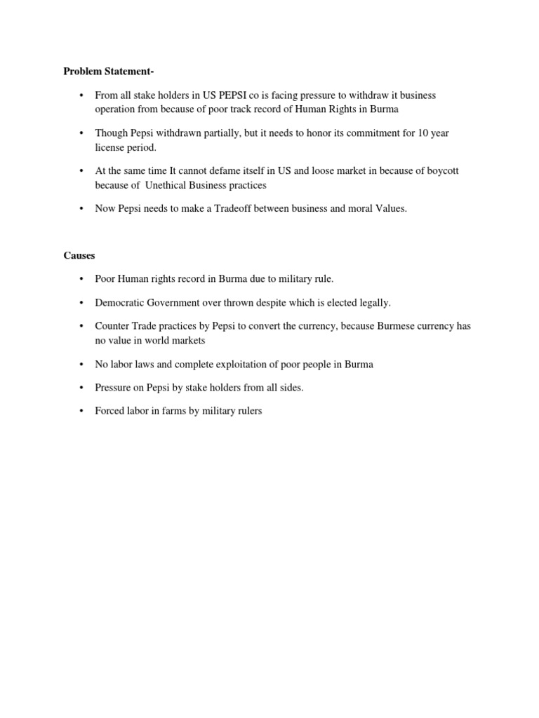 Pepsi Burma Case | PDF