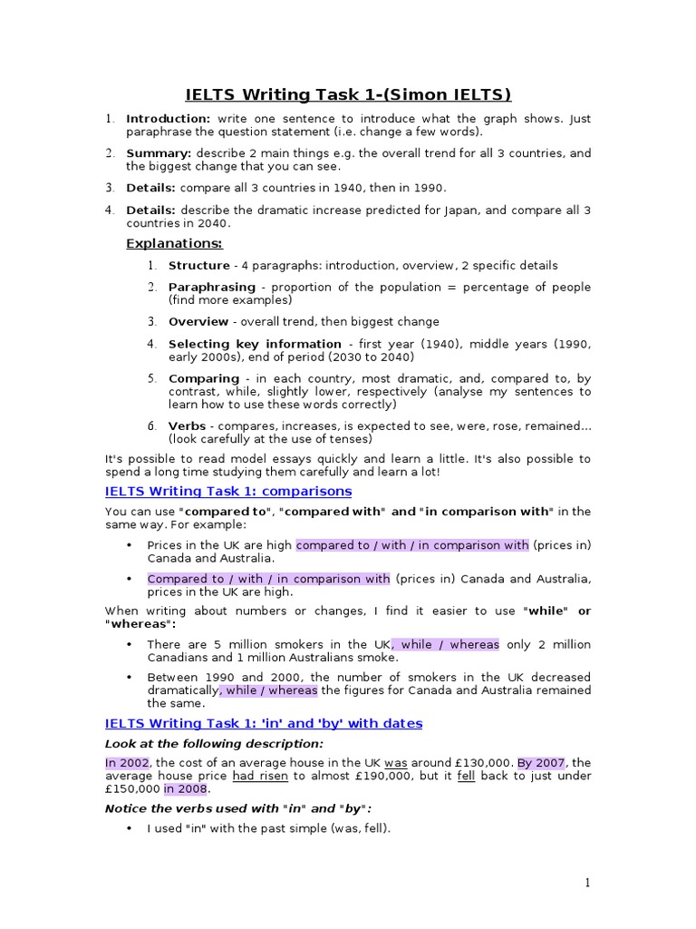 Simon's Guide to IELTS Writing Task 1 | PDF