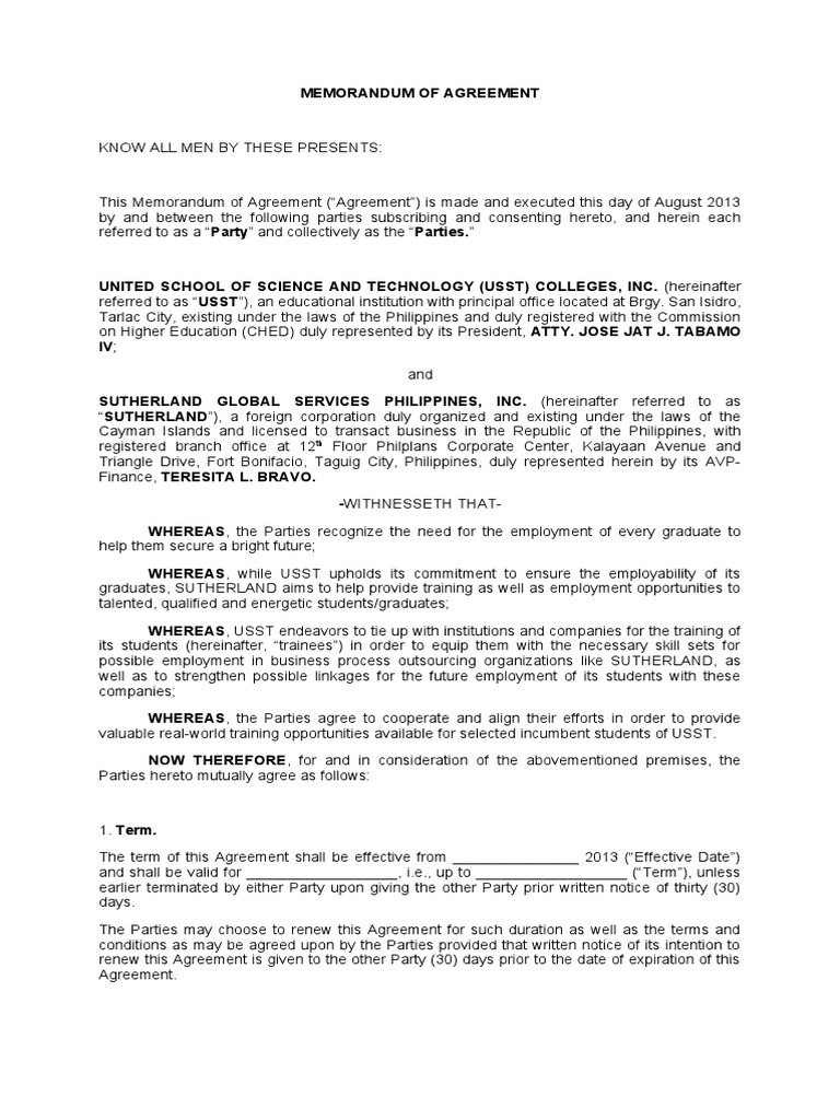 Sample MOA | PDF | Curriculum | Philippines