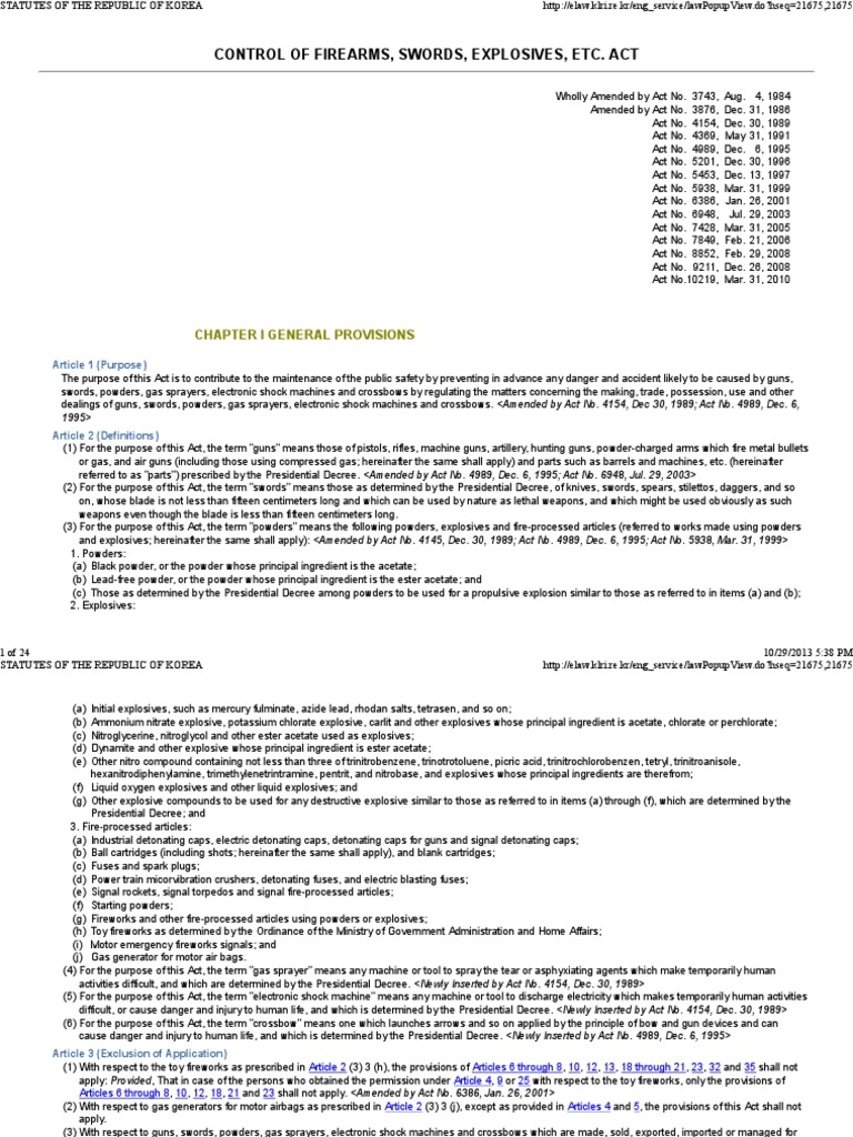 Firearms Legality in Korea | PDF | Explosive Material | Firearms