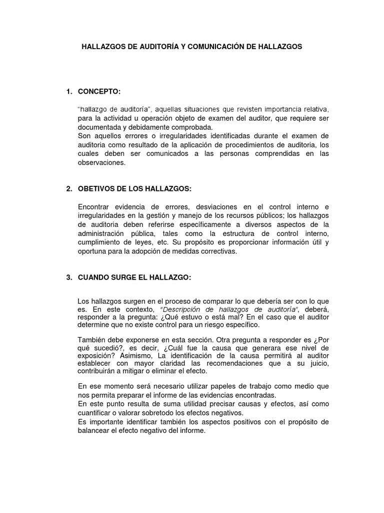HALLAZGOS DE AUDITORIA Y COMUNICACIÓN DE HALLAZGOS
