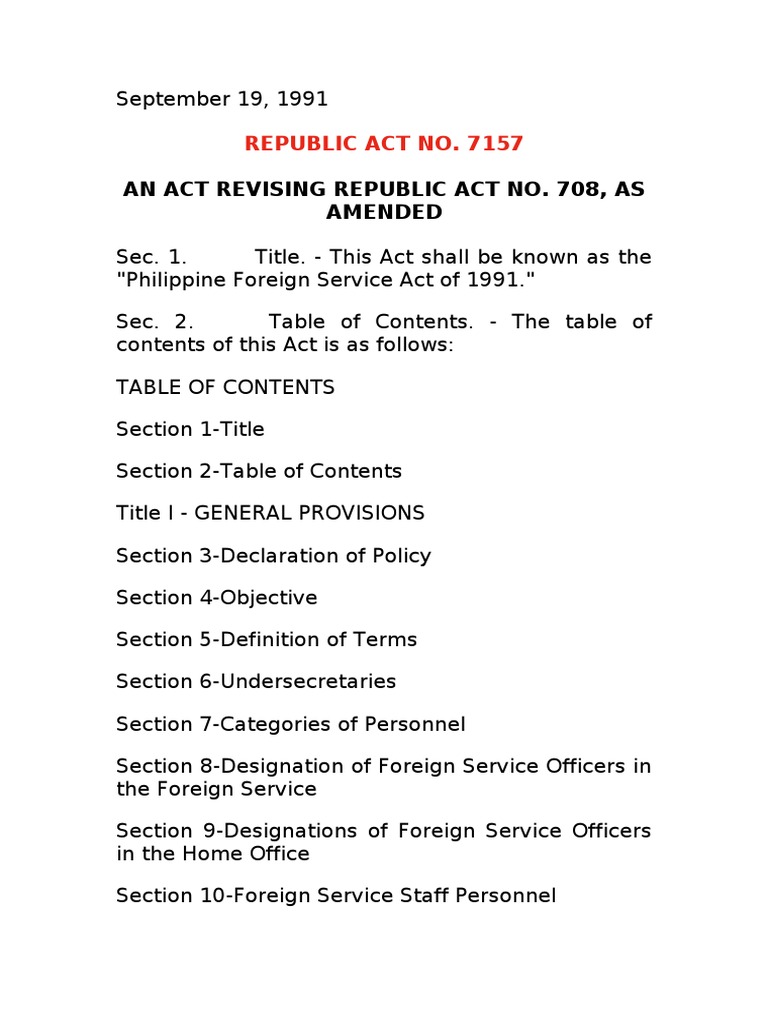 Philippine Foreign Service Act of 1991 | PDF | United States Foreign ...