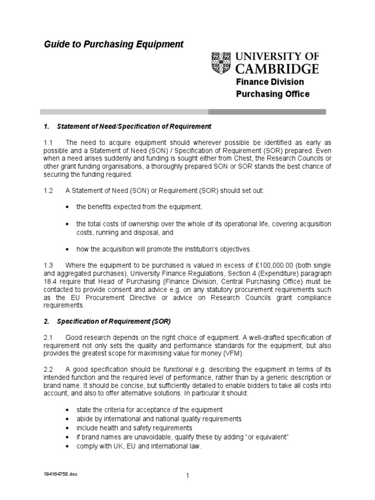 Guide To Purchasing Equipment: Finance Division Purchasing Office | PDF ...