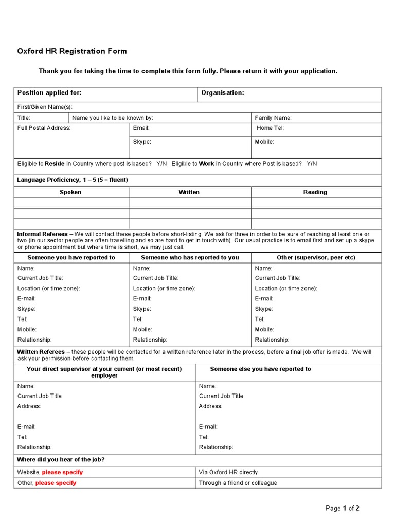 Oxford HR Registration Form | PDF | Race And Ethnicity In The United ...