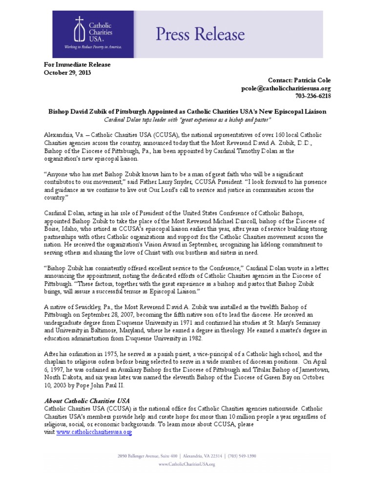 Bishop Zubik Appointed Catholic Charities USA's New Episcopal Liaison ...