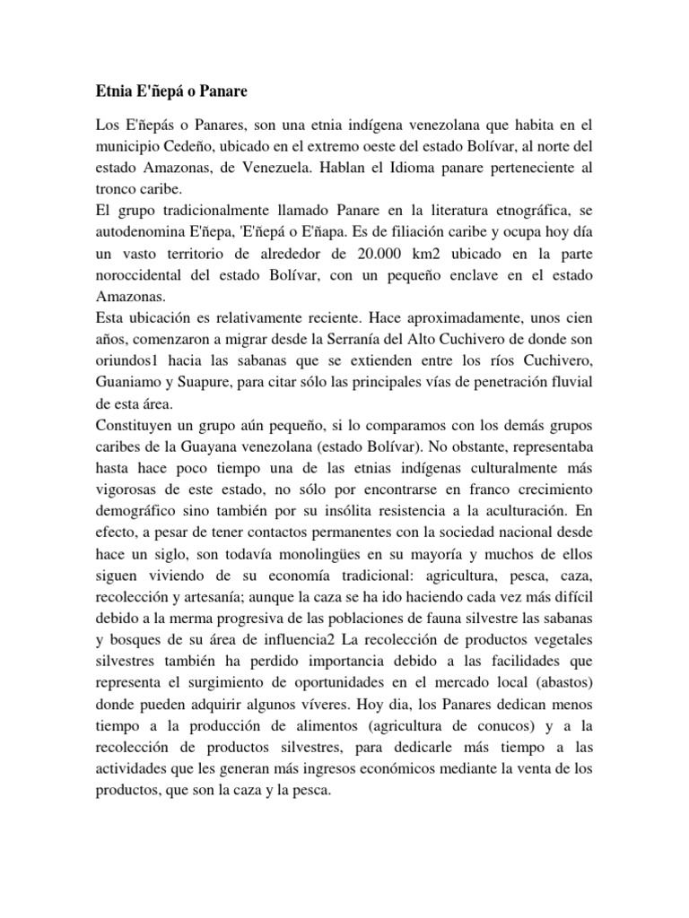 Etnia Panare | PDF | Cazador recolector | Venezuela