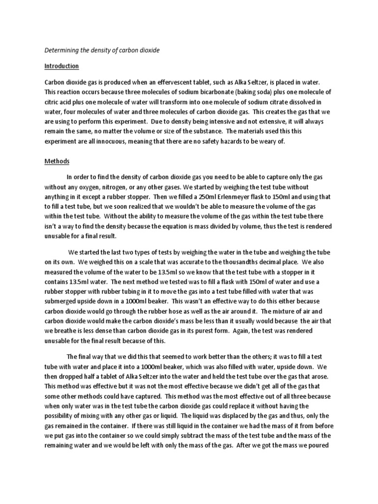Density of Carbon Dioxide Lab | PDF | Gases | Density