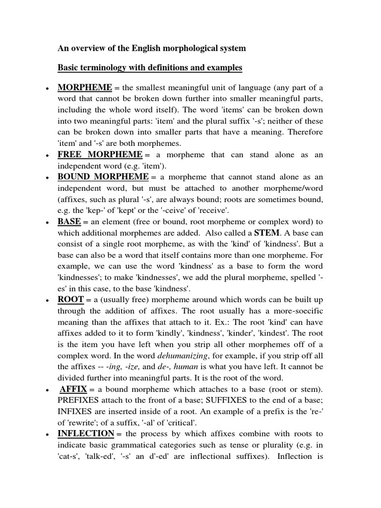 Overview of English Morphology.docx | Morphology (Linguistics) | Word