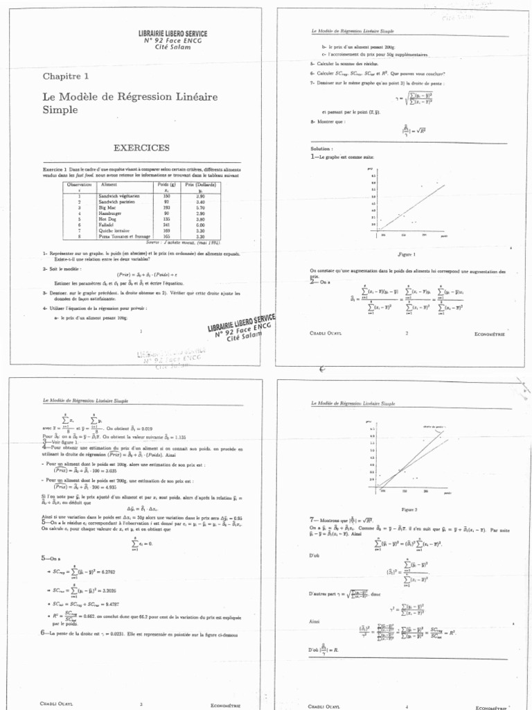 Exercices de Régression Linéaire Simple | PDF | Théorie de l'estimation ...