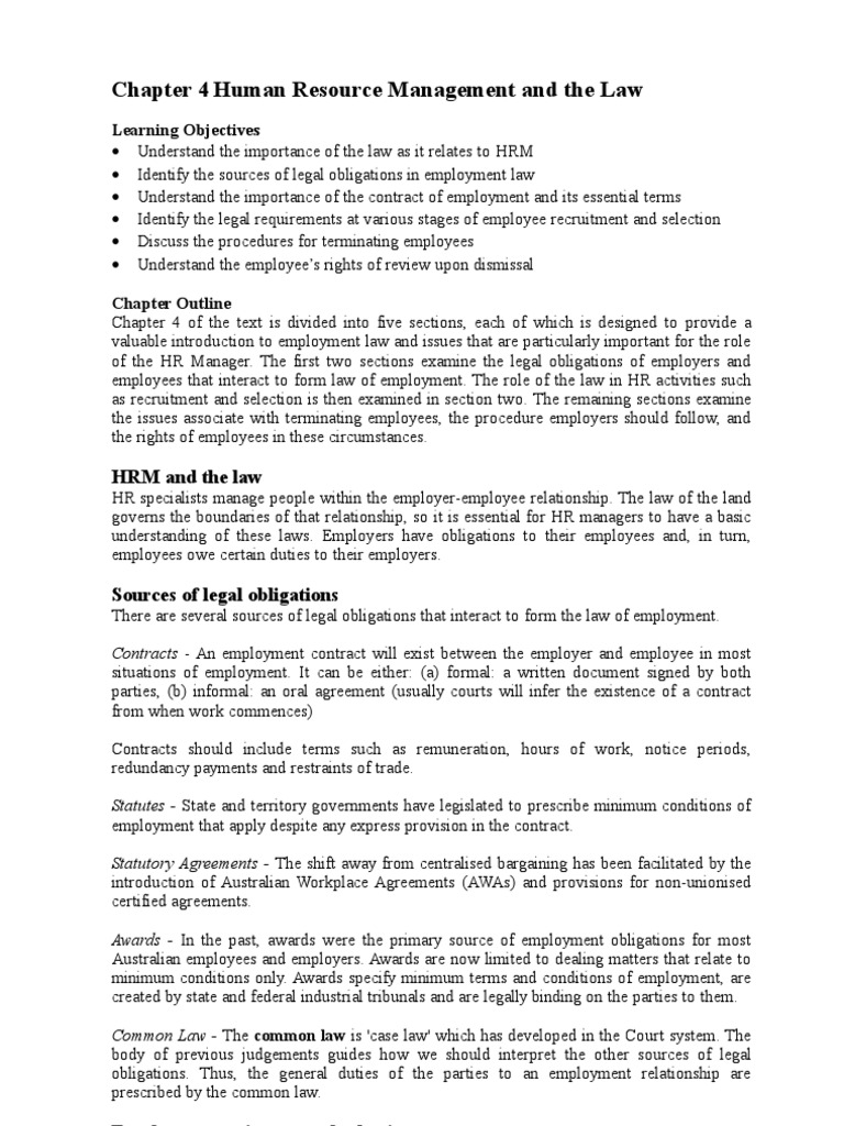 HRM Legal Obligations and Practices | PDF | Employment | Contractual Term