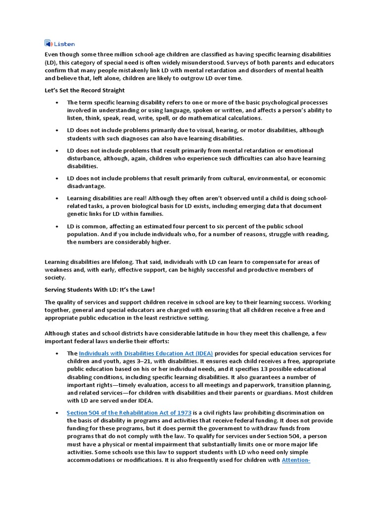 Learning Disability | PDF | Learning Disability | Dyslexia