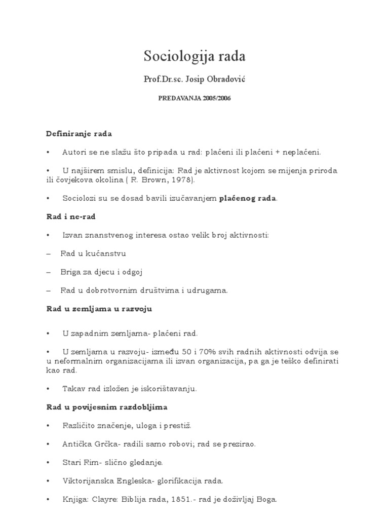 Sociologija Rada | PDF