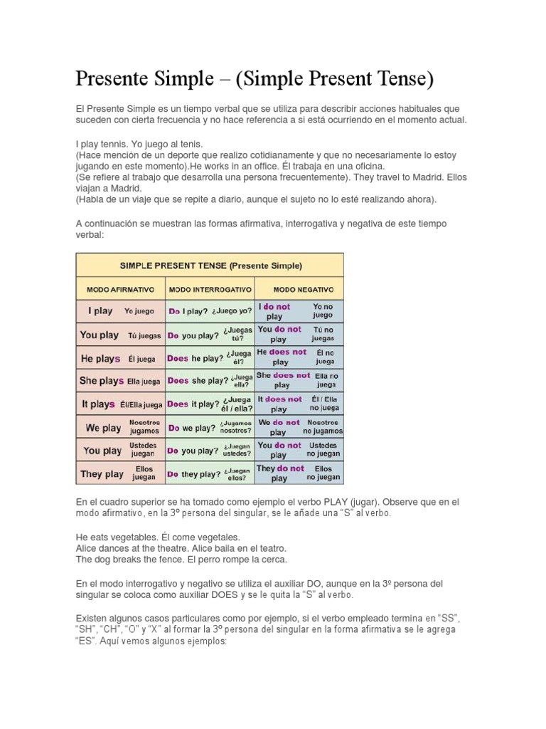Presente Simple | PDF | Verbo | Lingüística