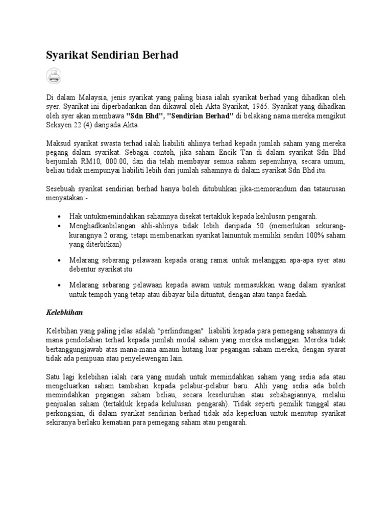Syarikat Sendirian Berhad | PDF