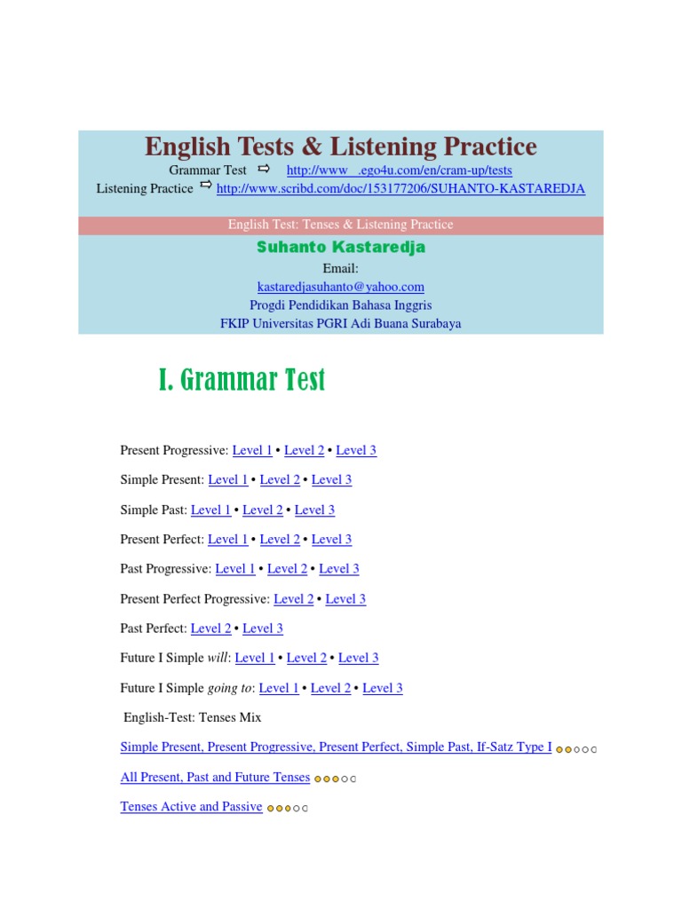 English Tests & Listening Practice | PDF | Perfect (Grammar) | Morphology