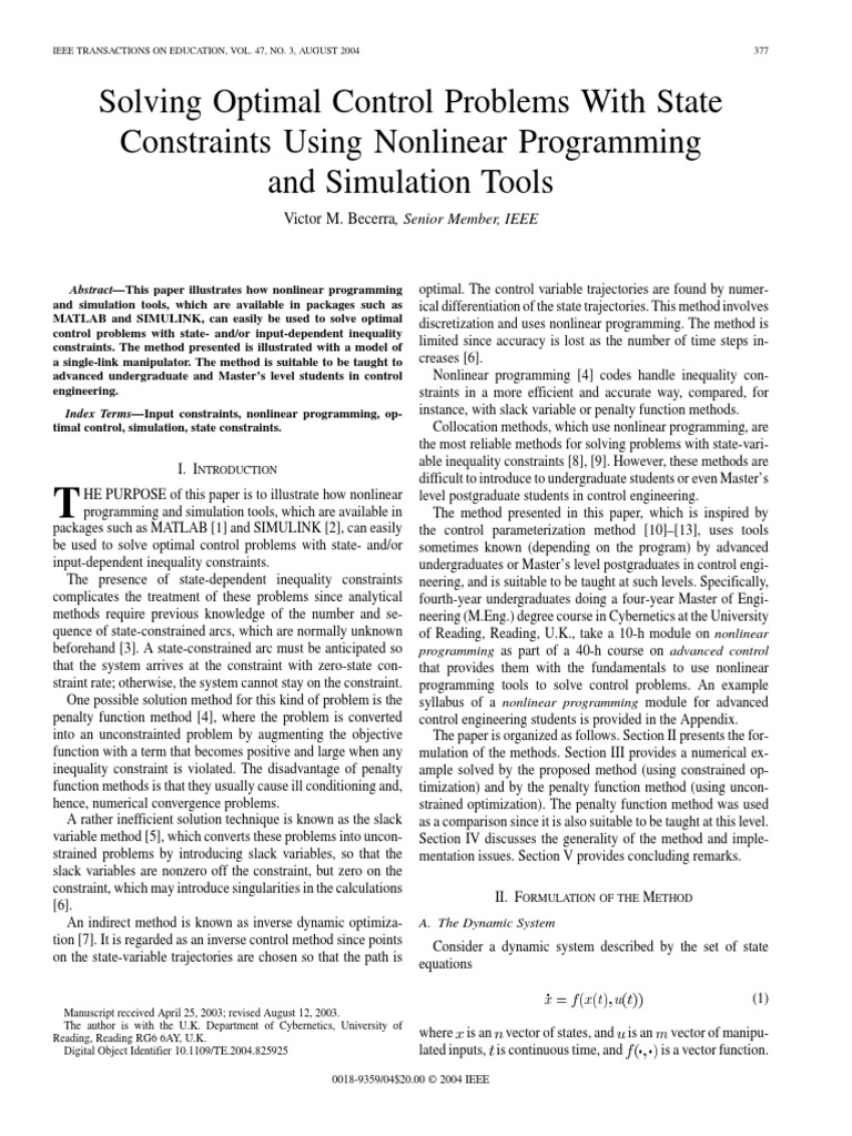 Solving Optimal Control Problems With State Constraints | PDF | Optimal Control | Mathematical ...