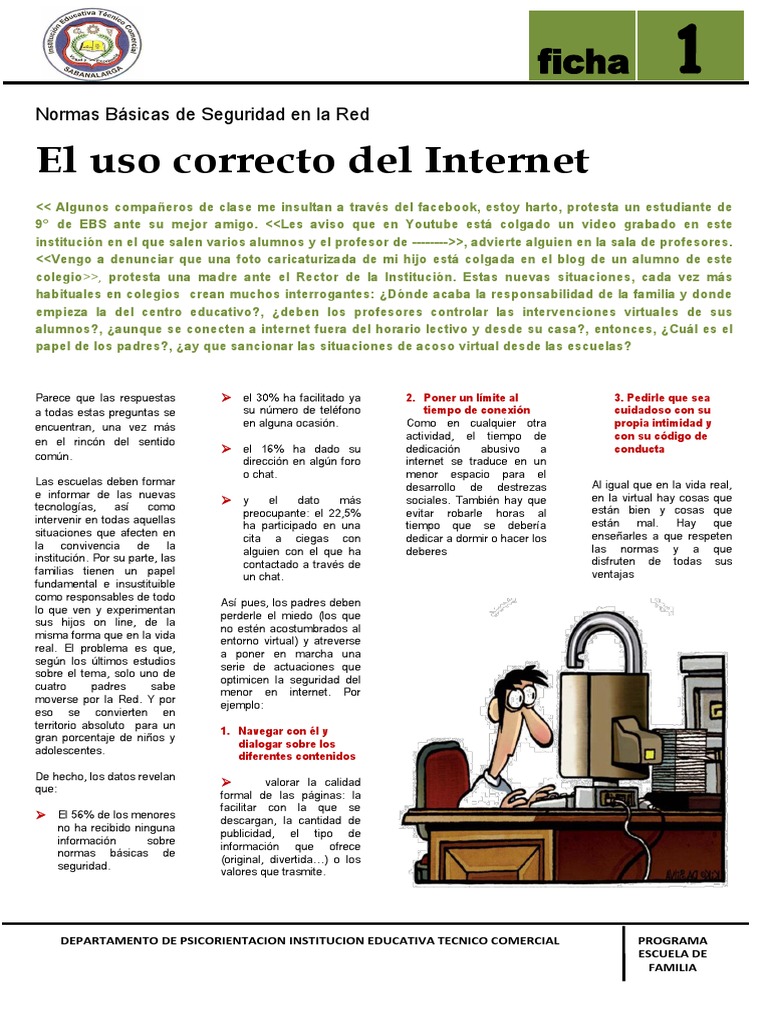 Ficha para Padres 1 EL USO CORRECTO DE INTERNET | PDF | Acoso ...